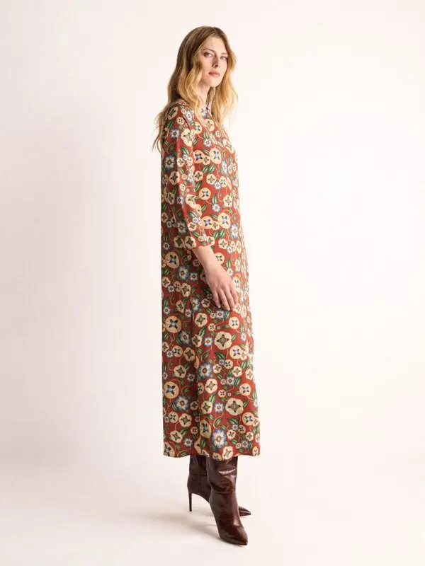 PAULA Floral Printed Silk Dress - Red