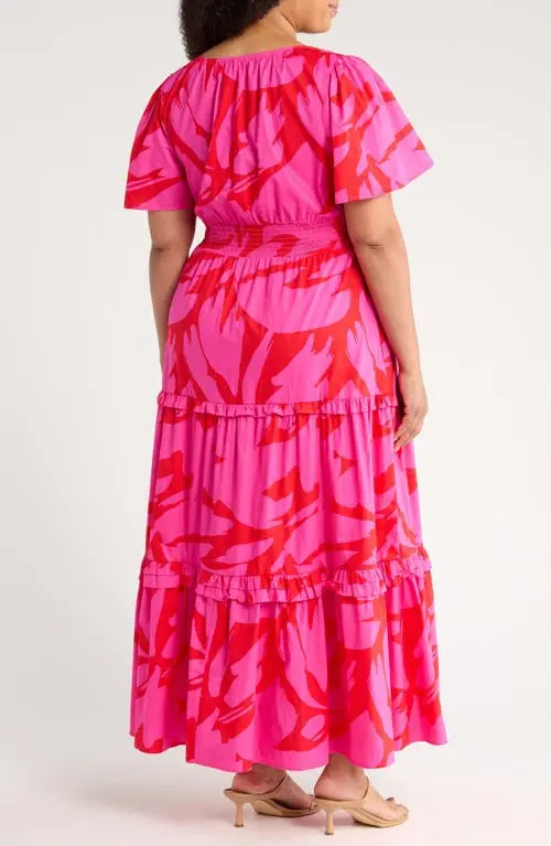 SUGARLIPS Jolene Printed Maxi Dress - Fuchsia/red Multi