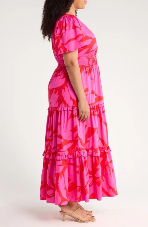 SUGARLIPS Jolene Printed Maxi Dress - Fuchsia/red Multi