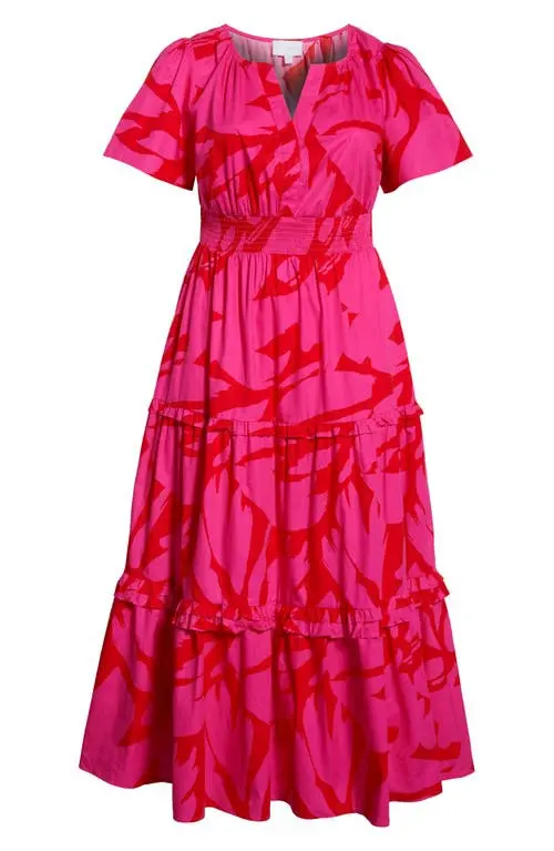 SUGARLIPS Jolene Printed Maxi Dress - Fuchsia/red Multi