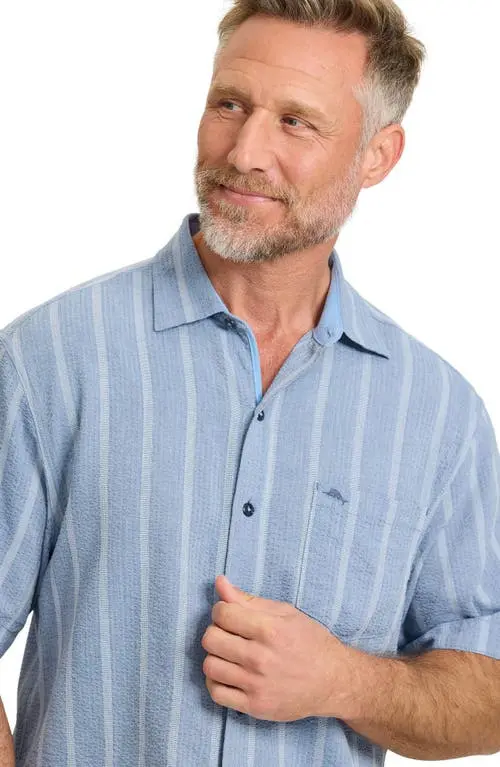 Tommy Bahama Nova Wave Short Sleeve Stretch Seersucker Button-up Shirt - Dockside Blue