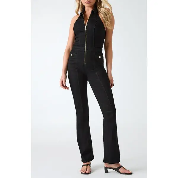 Guess Mia Denim Halter Jumpsuit - Rinsed Wash