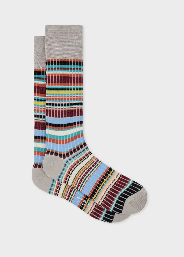 Paul Smith Signature Stripe Ribbed Socks - Grey