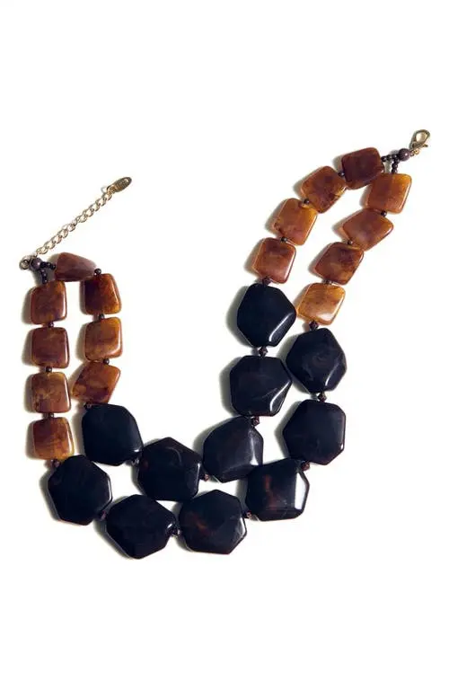 Mango Layered Stone Necklace - Brown