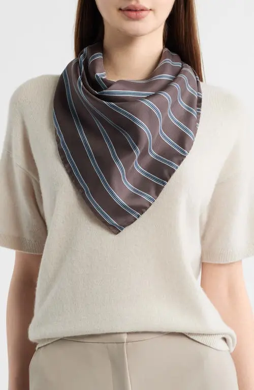 Vince Stripe Silk Twill Scarf - Brown