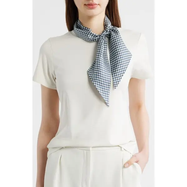 Vince Gingham Ribbon Silk Scarf - Coastal Blue