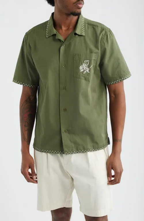 SERVICE WORKS Border Embroidered Short Sleeve Button-up Shirt - Olive