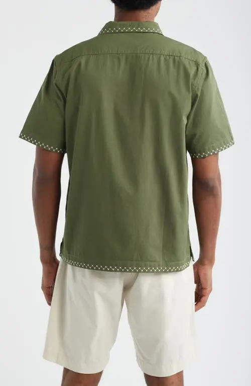 SERVICE WORKS Border Embroidered Short Sleeve Button-up Shirt - Olive