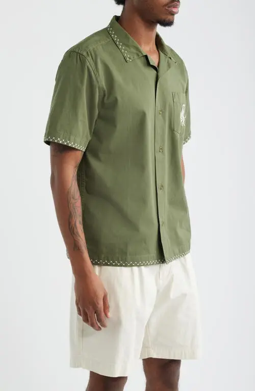 SERVICE WORKS Border Embroidered Short Sleeve Button-up Shirt - Olive