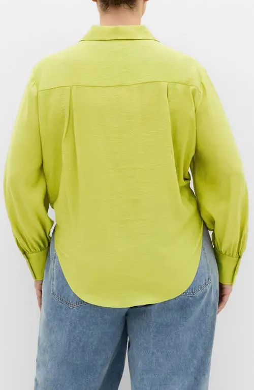 City Chic Tie Hem Button-up Shirt - Chartreuse