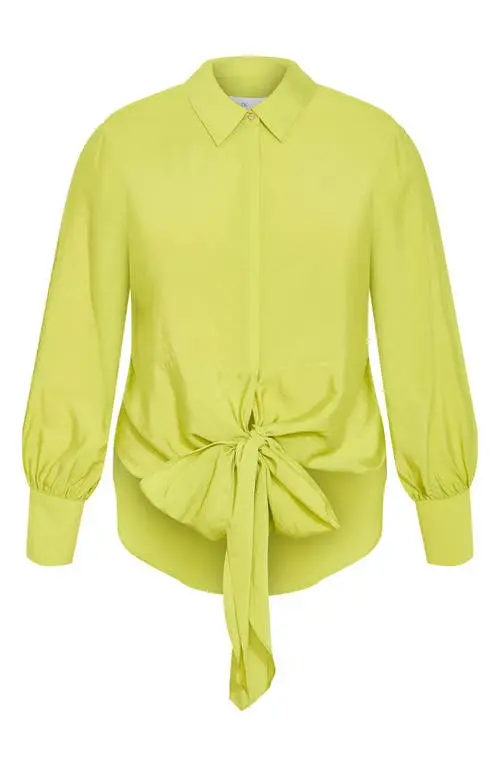 City Chic Tie Hem Button-up Shirt - Chartreuse