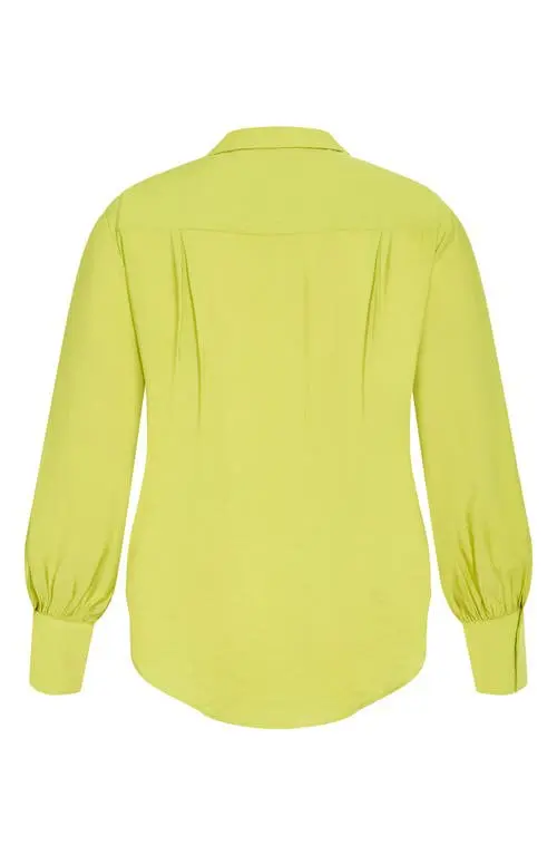 City Chic Tie Hem Button-up Shirt - Chartreuse