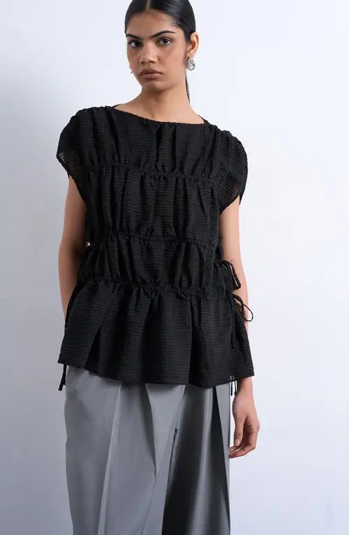 Topshop Channeled Side Tie Top - Black