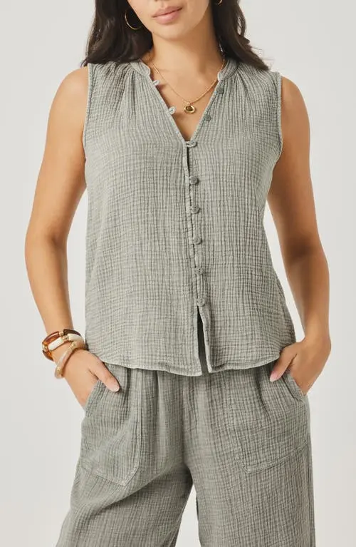 Splendid Ava Cotton Gauze Button-up Tank - Eucalyptus Green