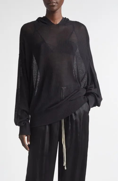 Rick Owens Hun Oversize Rib Cashmere Hoodie - Black