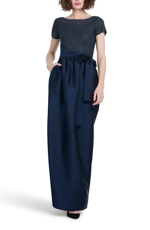 EMILY SHALANT Beaded Taffeta Gown