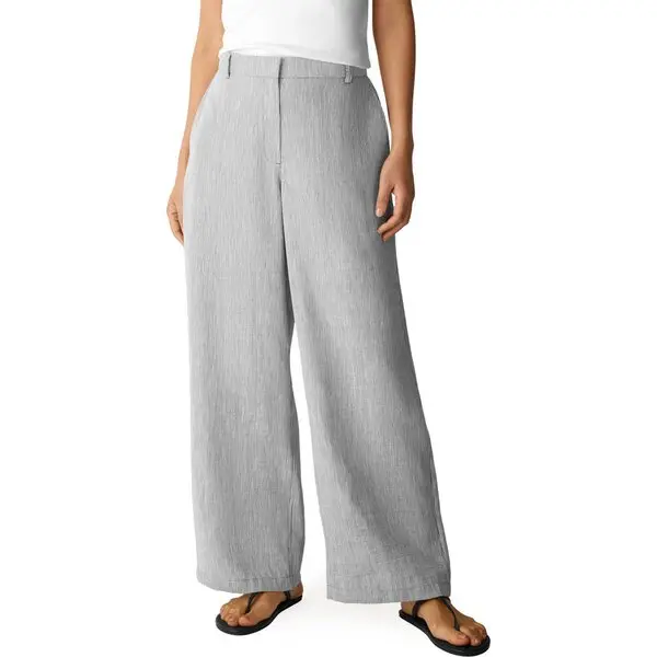 Eileen Fisher High Waist Linen Blend Wide Leg Pants - Wren