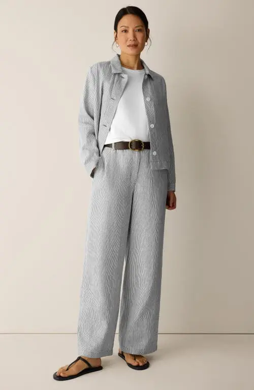 Eileen Fisher High Waist Linen Blend Wide Leg Pants - Wren