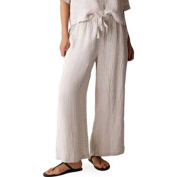 Eileen Fisher Organic Linen Drawstring Wide Leg Pants