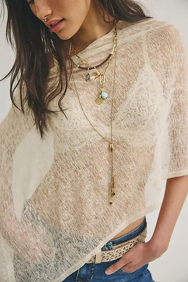 Free People Lita Layered Lariat Necklace - Mixed Metal/chocolate Wax