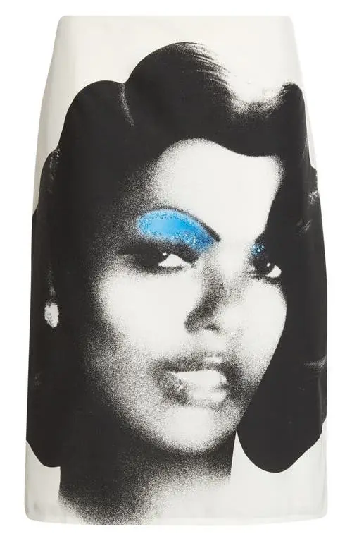 Versace Printed Silk Poplin Skirt - White Black Light Blue