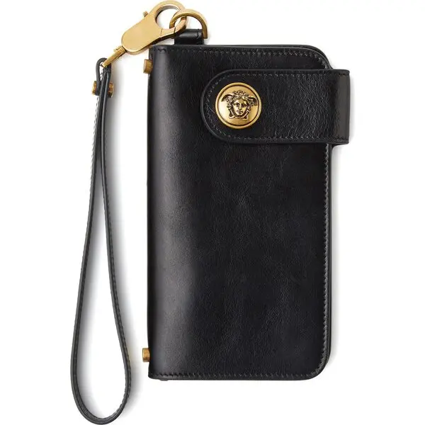 Versace Emblème Long Leather Wallet - Black-gold 82