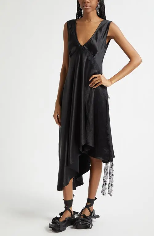 Collina Strada Tulip Asymmetric Lace Trim Satin Dress