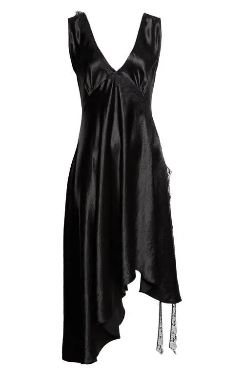 Collina Strada Tulip Asymmetric Lace Trim Satin Dress