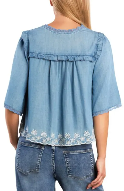 BILLY T Lace Trim Chambray Top