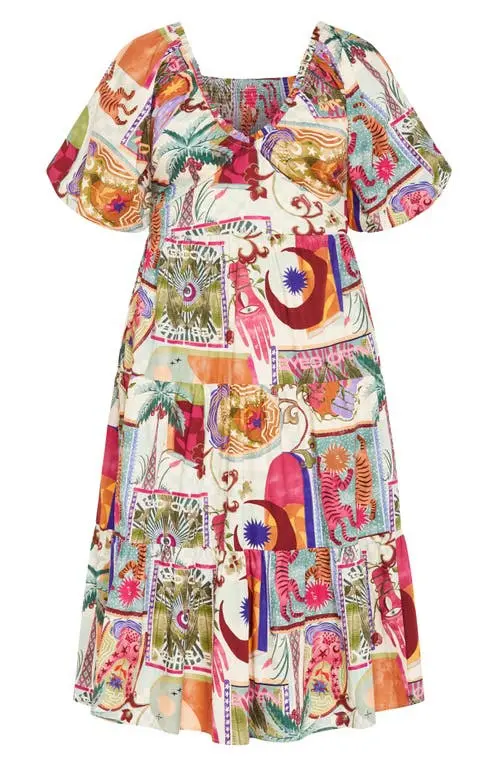 City Chic Simona Print Fit & Flare Midi Dress