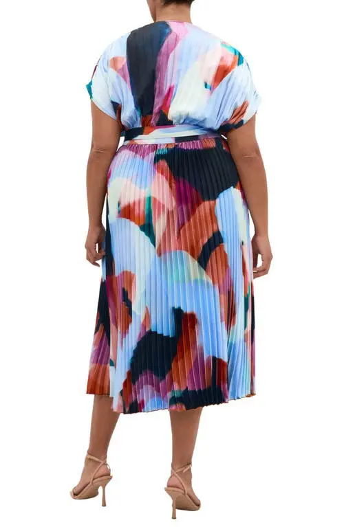 City Chic Abstract Print Pleated Midi Dress - Aspect