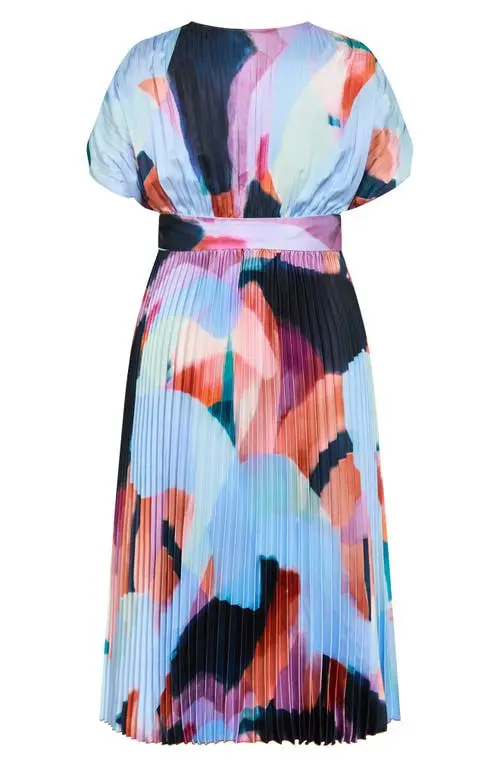 City Chic Abstract Print Pleated Midi Dress - Aspect