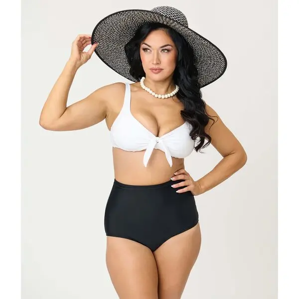 Unique Vintage High-waisted Louise Bikini Bottom - Black Solid