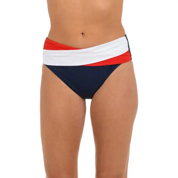 La Blanca Mid-rise Shaping Bikini Bottom - Blue Multi