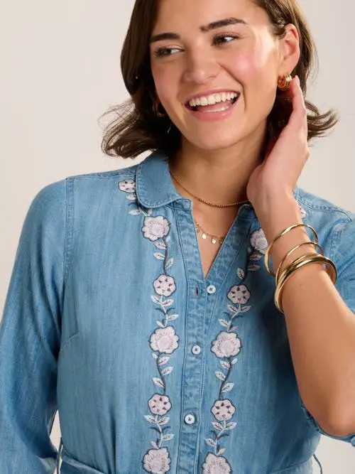 BRAKEBURN Viviana Embroidered Maxi Shirt Dress