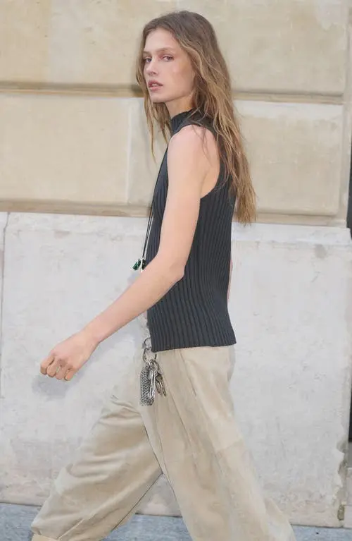 Mango Cutout Sleeveless Rib Top
