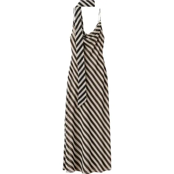 Mango Striped Slipdress With Scarf - Ecru