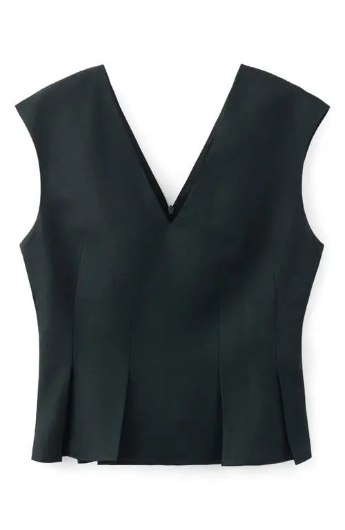Mango Pleated Peplum Linen-blend Top - Navy