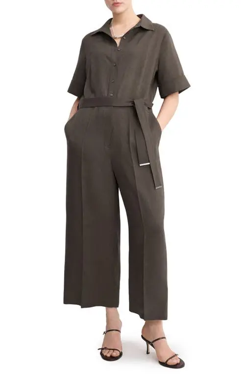 Mango Lyocell Blend Button-up Jumpsuit - Brown