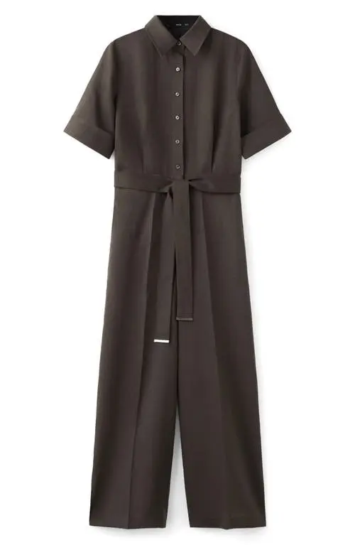 Mango Lyocell Blend Button-up Jumpsuit - Brown