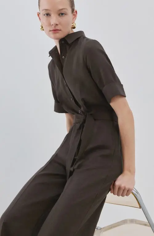Mango Lyocell Blend Button-up Jumpsuit - Brown