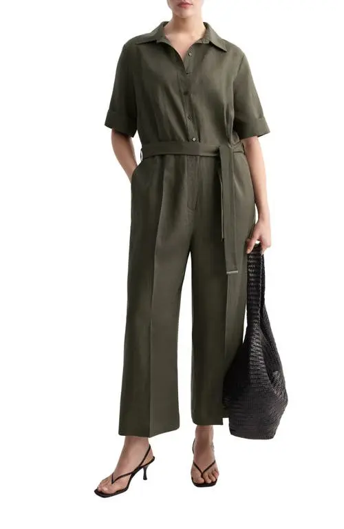 Mango Lyocell Blend Button-up Jumpsuit - Khaki Green