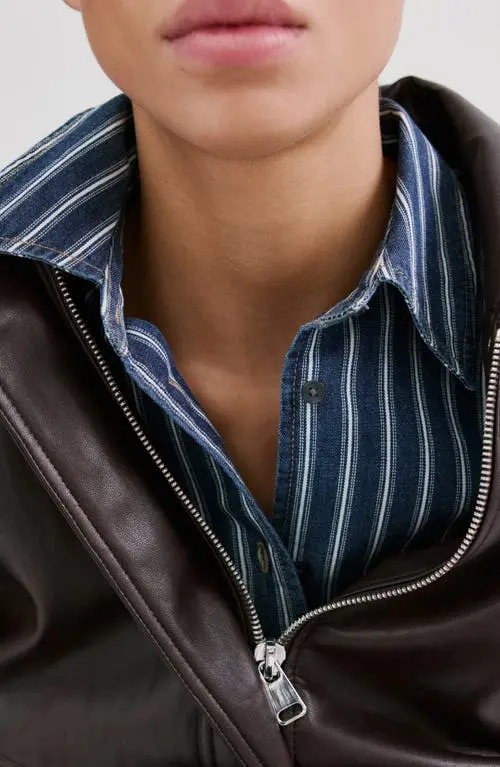 Mango Stripe Oversize Denim Shirt
