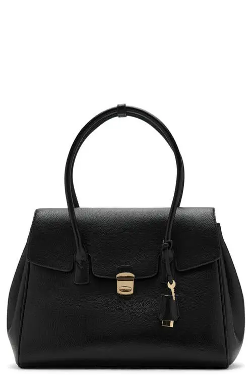 Mango Medium City Faux Leather Satchel - Black