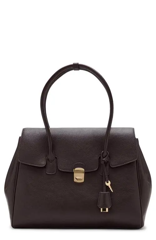 Mango Medium City Faux Leather Satchel - Chocolate