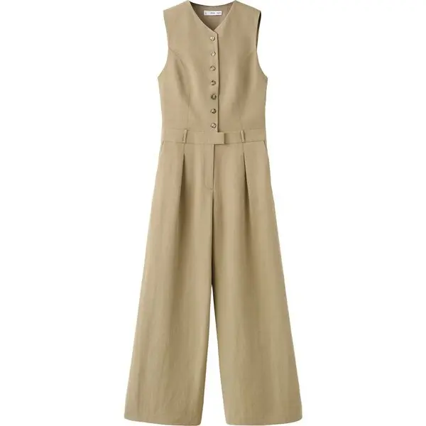 Mango Sleeveless Wide Leg Jumpsuit - Khaki