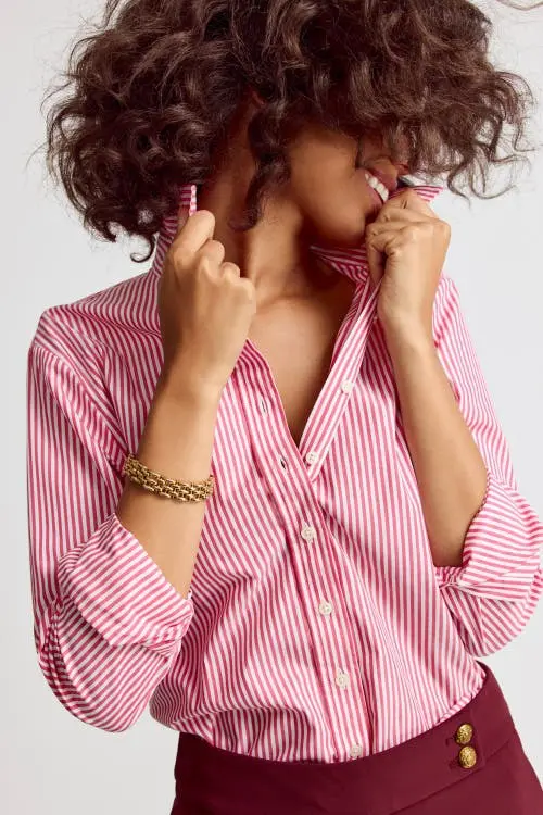 The Shirt By Rochelle Behrens The Icon Striped Shirt - Red/white Stripe