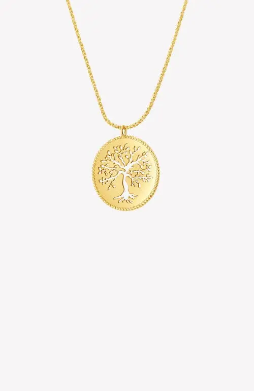RIZEN JEWELRY Olive Tree Medallion Necklace - 18k Gold Plated