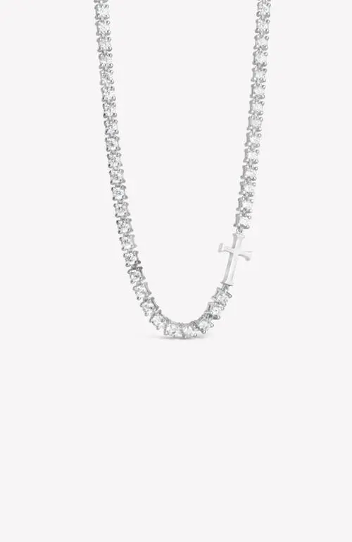 RIZEN JEWELRY Luminous Cross Tennis Necklace - Sterling Silver