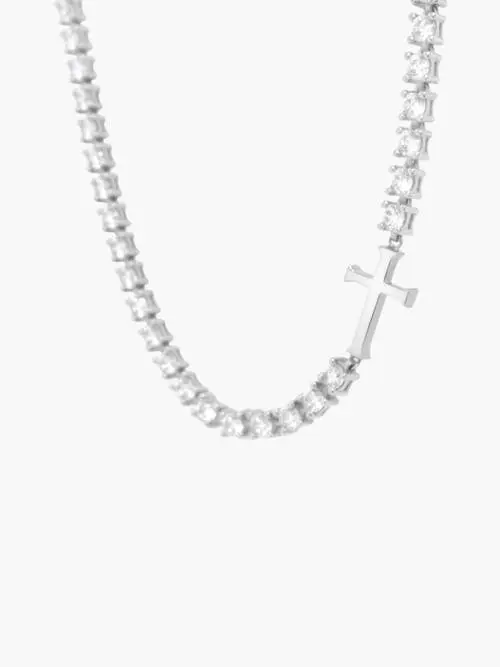 RIZEN JEWELRY Luminous Cross Tennis Necklace - Sterling Silver